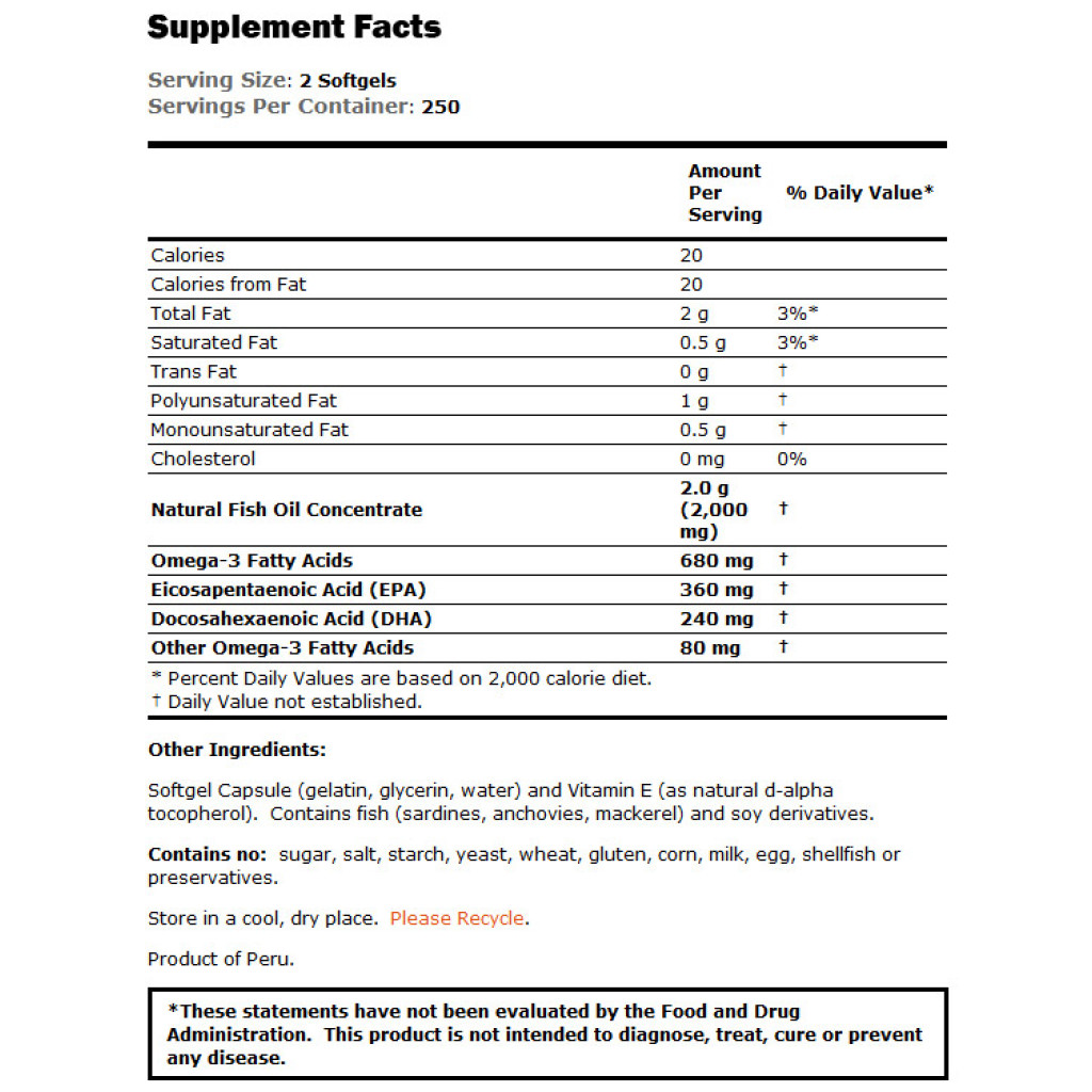 NOW Omega 3 NOW Fish Oil 1000 mg, 500 табл.