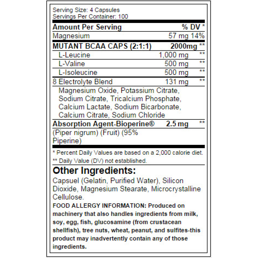 Аминокиселина MUTANT 100% Free Form BCAA, 400caps