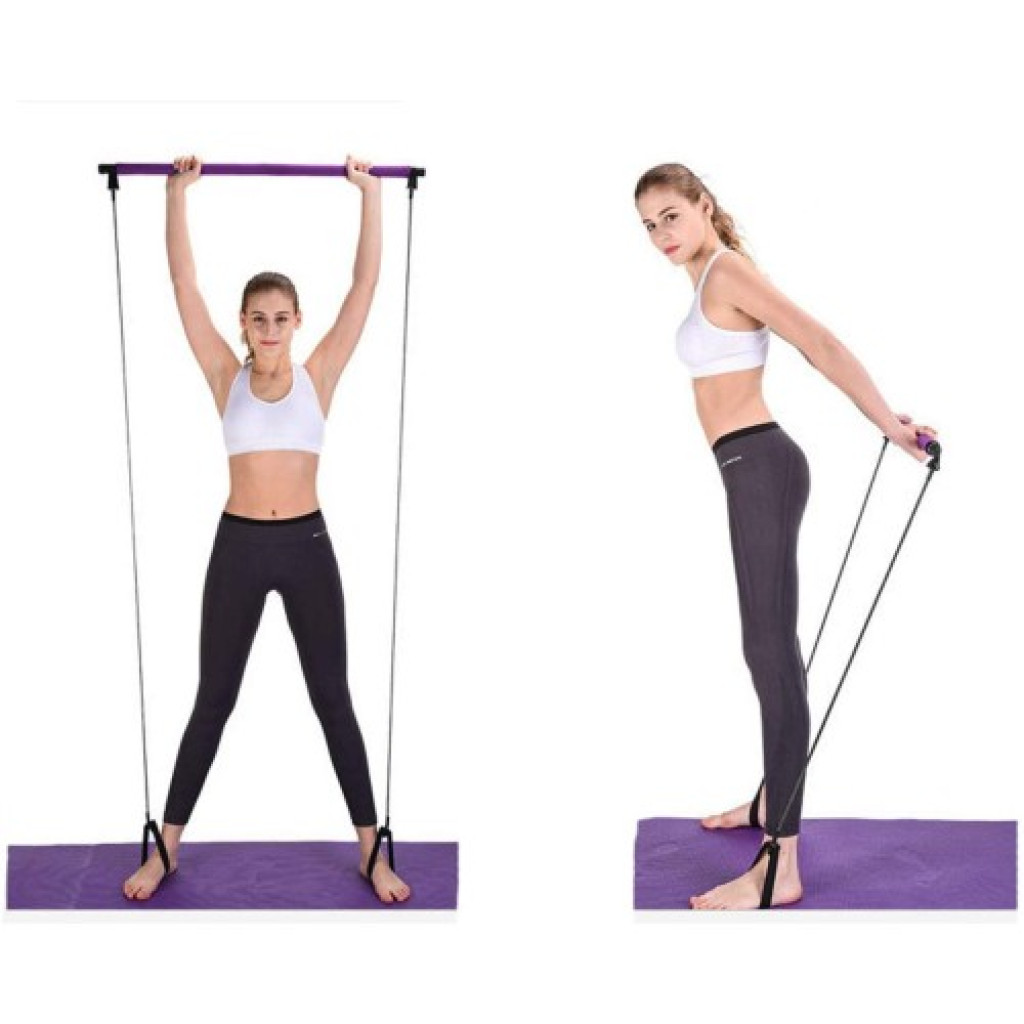 Комплект за пилатес MAXIMA, лост с два ластика, розов